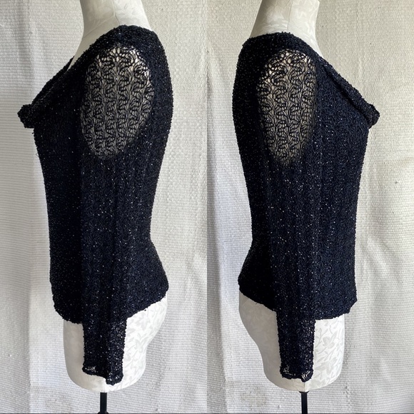 Vintage | Tops | Vintage 9s Runway Beaded Fishnet Party Top Black ...